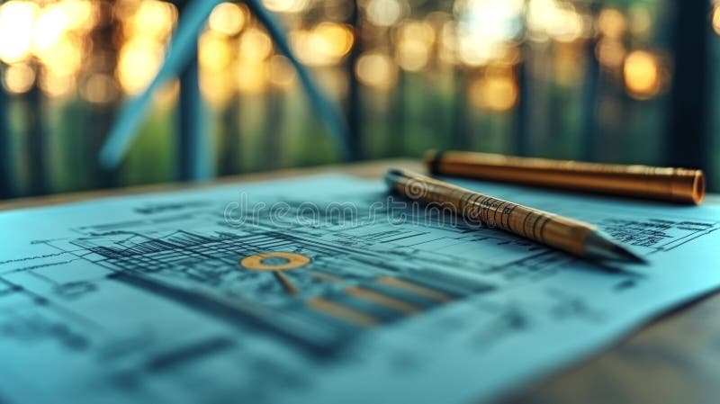 Engineer Creating a Detailed Technical Diagram at Dusk in a Quiet ...