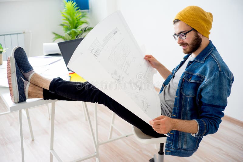 Engineer Creating a Project Stock Image - Image of laptop, architecture ...