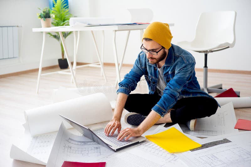 Engineer Creating a Project Stock Image - Image of blueprint, creative ...