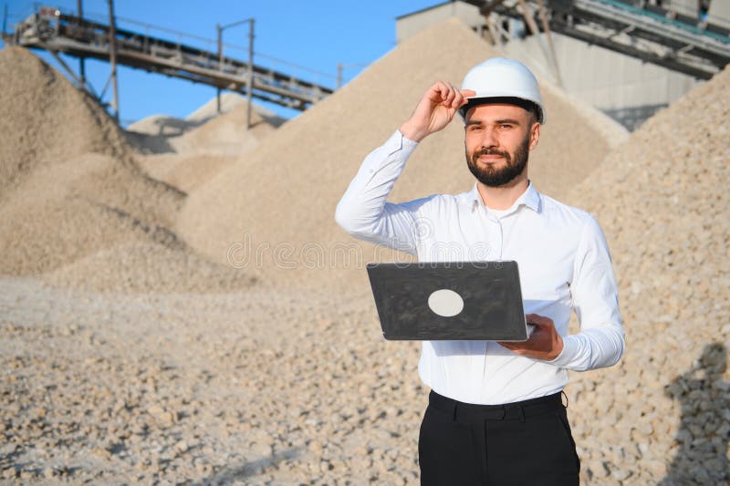 An Engineer at a Crushed Stone or Gravel Plant. Stone Mining Stock ...