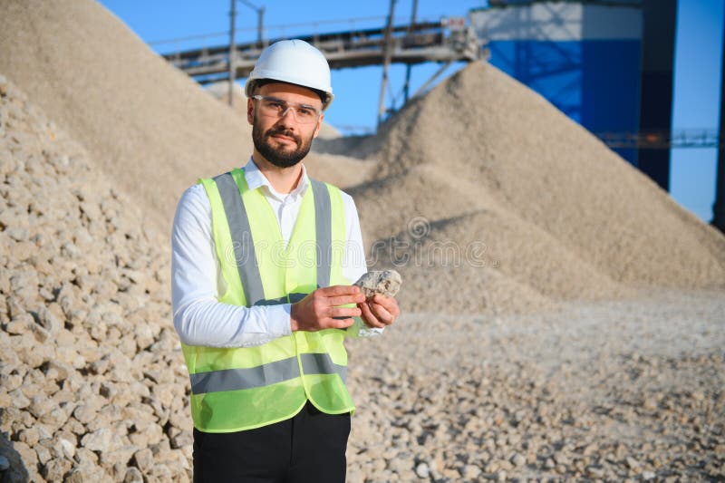 An Engineer at a Crushed Stone or Gravel Plant. Stone Mining Stock ...