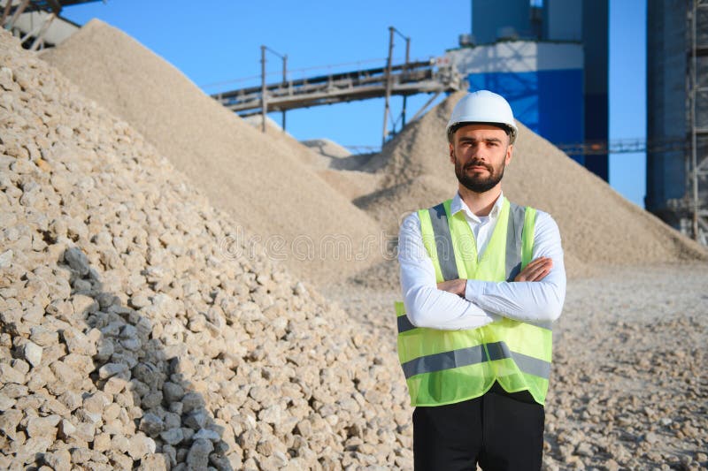 An Engineer at a Crushed Stone or Gravel Plant. Stone Mining Stock ...