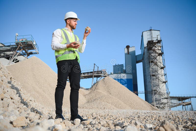 An Engineer at a Crushed Stone or Gravel Plant. Stone Mining Stock ...