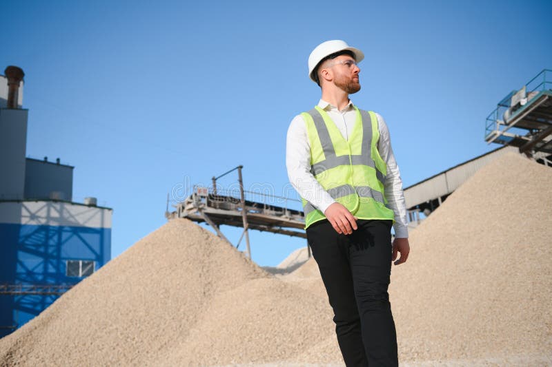 An Engineer at a Crushed Stone or Gravel Plant. Stone Mining Stock ...