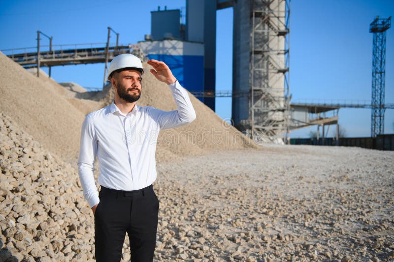An Engineer at a Crushed Stone or Gravel Plant. Stone Mining Stock ...