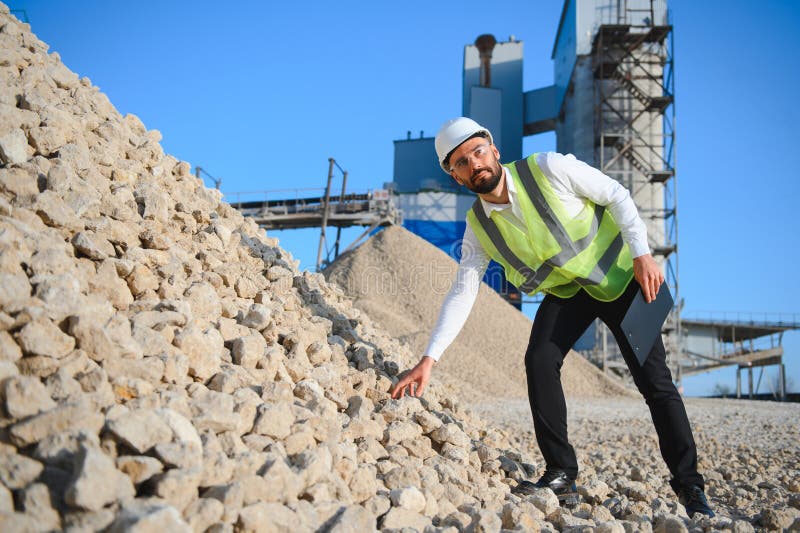 Engineer at the Crushed Stone Production Plant. Gravel Stock Image ...
