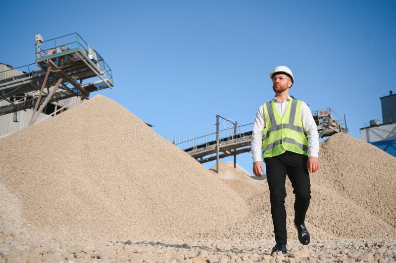 Engineer at the Crushed Stone Production Plant. Gravel Stock Image ...