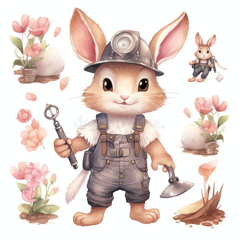 Engineer Cute Bunny Blue Cute Bunny Watercolor Stock Illustration ...