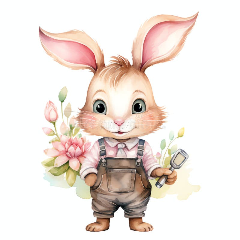Engineer Cute Bunny Blue Cute Bunny Watercolor Stock Illustration ...