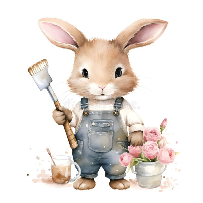 Engineer Cute Bunny Blue Cute Bunny Watercolor Stock Illustration ...