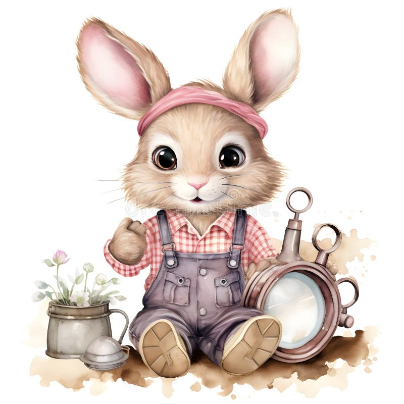 Engineer Cute Bunny Blue Cute Bunny Watercolor Stock Illustration ...