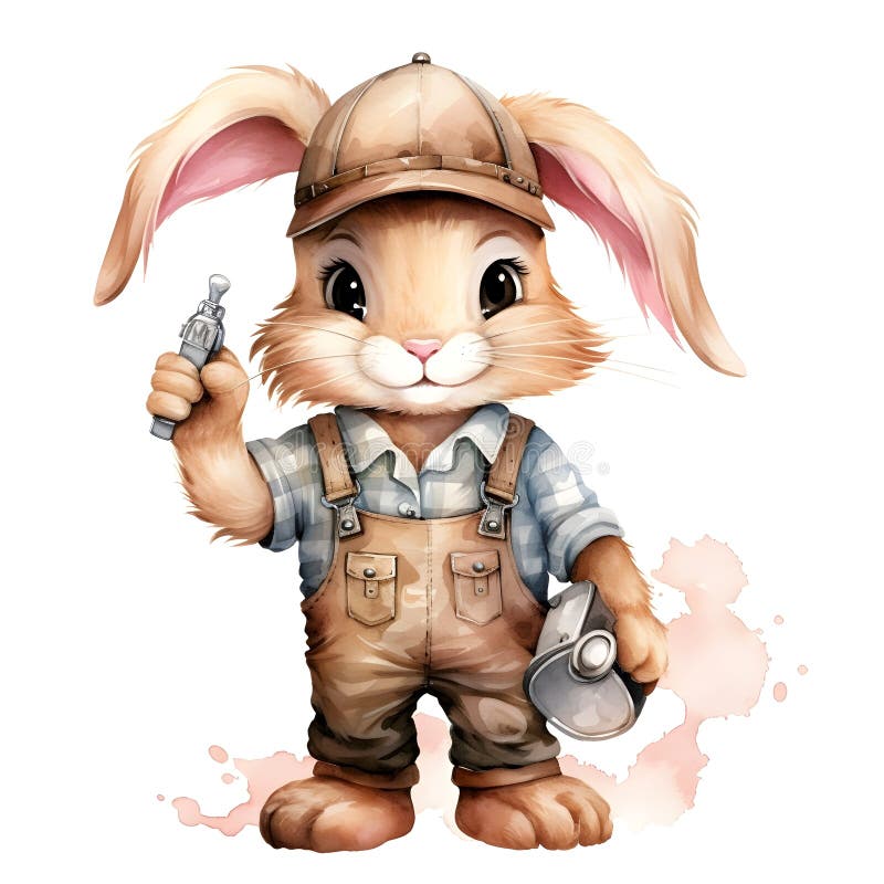 Engineer Cute Bunny Blue Cute Bunny Watercolor Stock Illustration ...