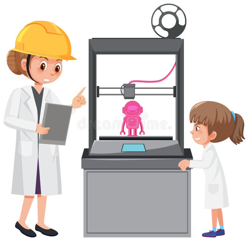 Engineer with 3D Printer Model Machine Stock Vector - Illustration of ...