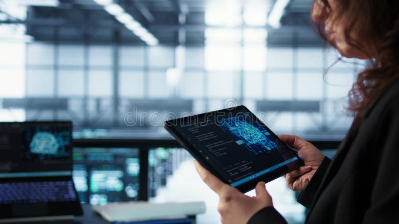 Engineer In Data Center With Tablet Integrating Ai Driven Automation