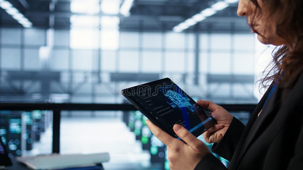 Engineer in Data Center with Tablet Integrating AI Driven Automation Tools Stock Image - Image ...