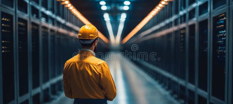 Engineer in Datacenter with Supercomputer Servers, Big Data, Technology ...