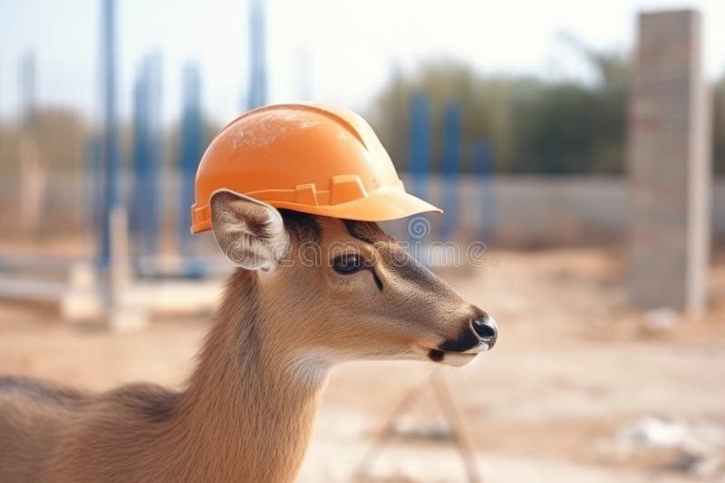 Engineer Deer in a Work Helmet on a Construction Site. Construction of ...
