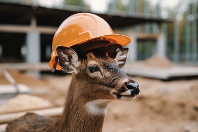Engineer Deer in a Work Helmet on a Construction Site. Construction of ...