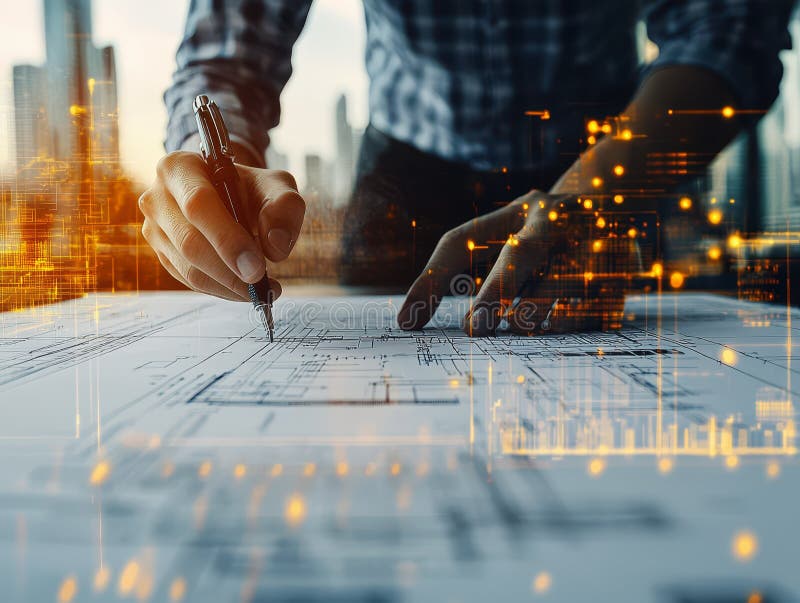 Engineer Designer and Drafting Paper and Drawings Stock Illustration ...