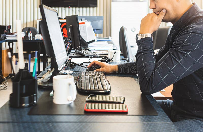 Engineer Designer Working on Desktop Computer in Factory Stock Photo ...