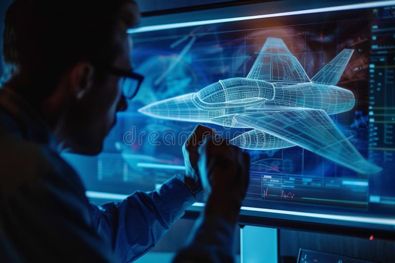 Engineer Designing an Aircraft on a Computer Screen Stock Illustration ...