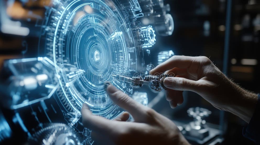 Engineer Designing Futuristic Mechanism Using Holographic Interface and ...