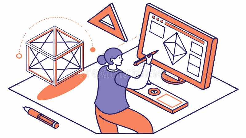 Engineer Designing Geometric Structure, 3D Modeling, Vector Design Generative AI Stock Vector ...