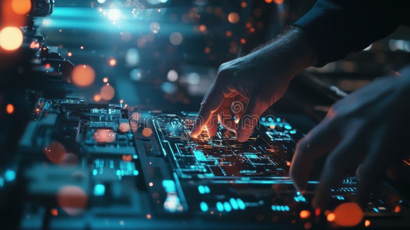 Engineer Designing Innovative Electronic Circuit Board in Futuristic ...