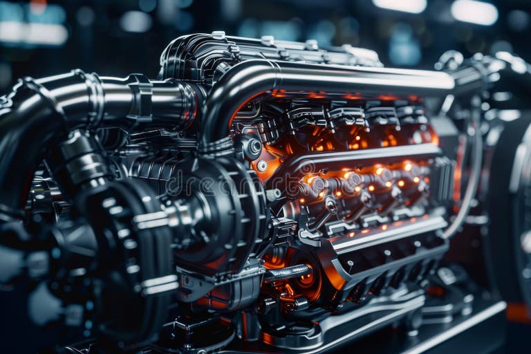 Engineer Designing Modern Car Engine, Section View Illustration with ...