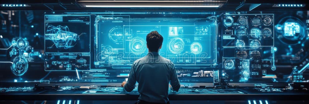 Engineer Designs Futuristic Technology in a High Tech Workspace with ...