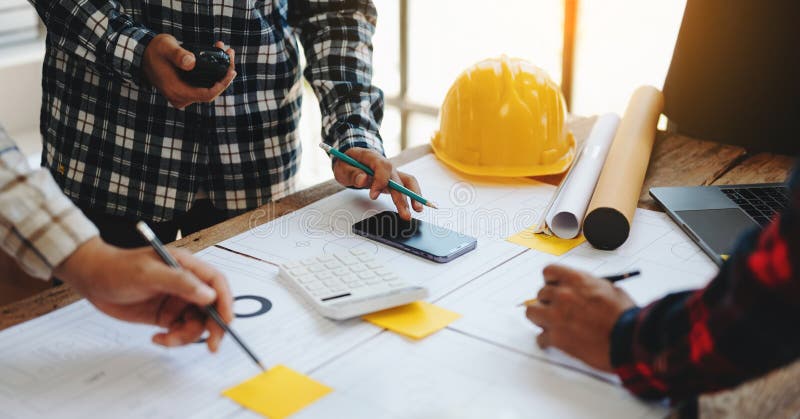 Engineer Desk with Object Paper and Tablet with Blurry Engineer ...
