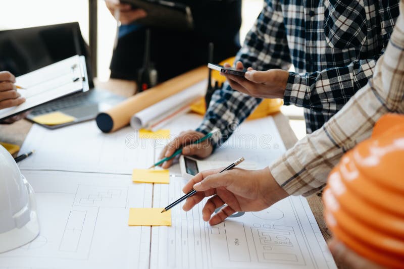 Engineer Desk with Object Paper and Tablet with Blurry Engineer ...