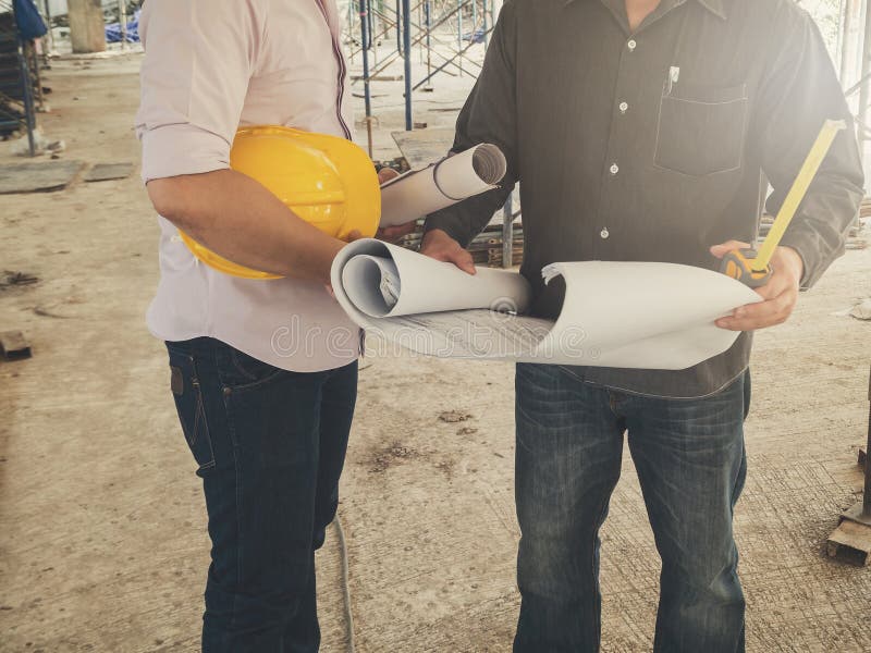 Engineer Discussing with Foreman about Project Stock Image - Image of ...