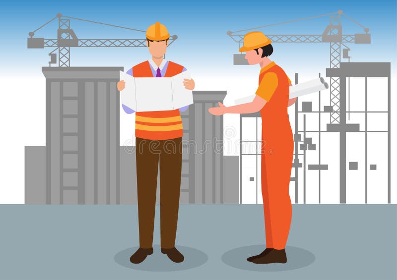 Engineer Discussing Problems at a Construction Site, Flat Vector ...