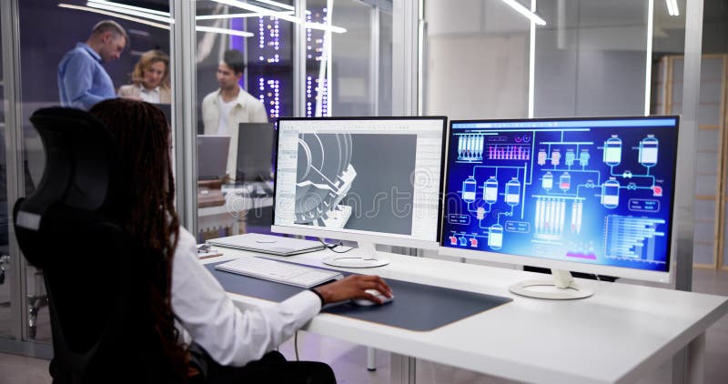 Engineer Doing 3D CAD Model Design on Computer Stock Illustration ...