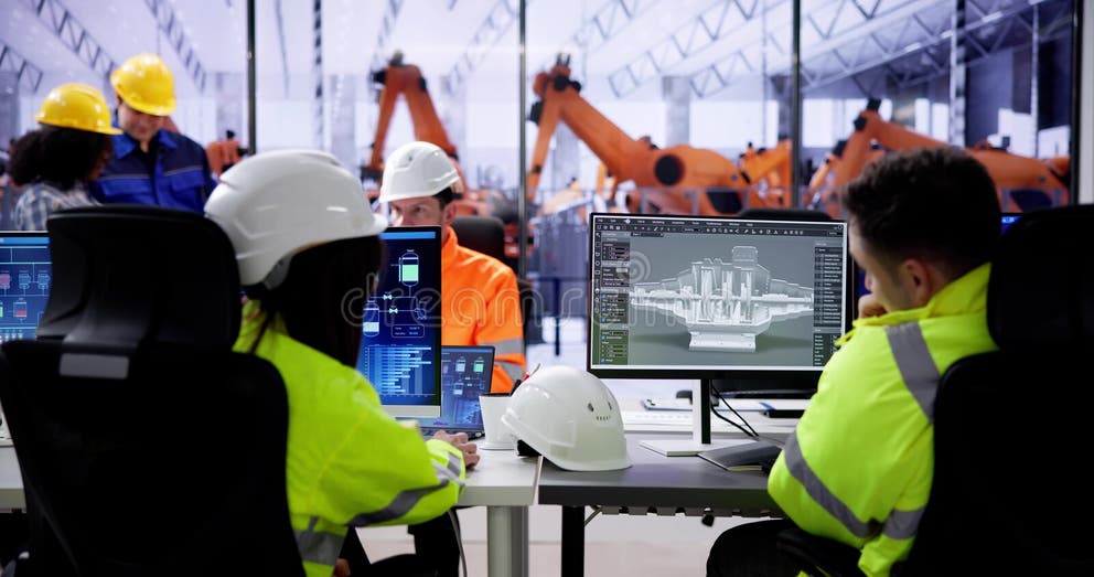 Engineer Doing 3D CAD Model Design on Computer Stock Illustration ...