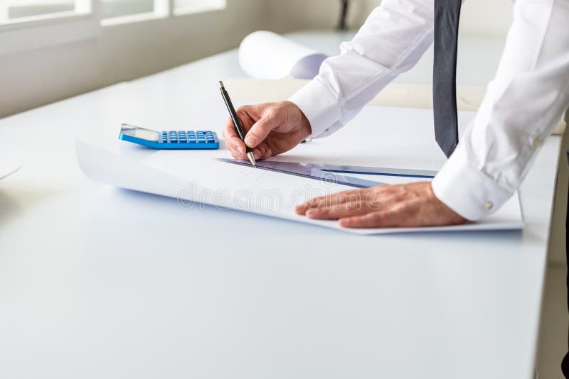 Engineer Drawing a Draft Using Pencil Stock Image - Image of contractor ...