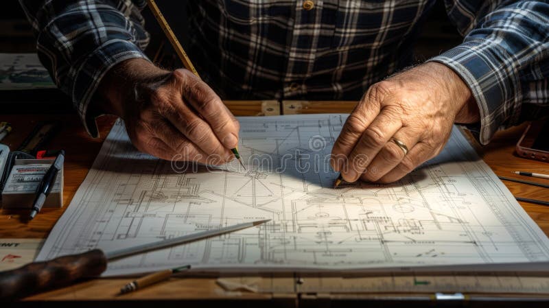 Engineer Drawing Mechanical Blueprints..AI Generated Image Stock Image ...