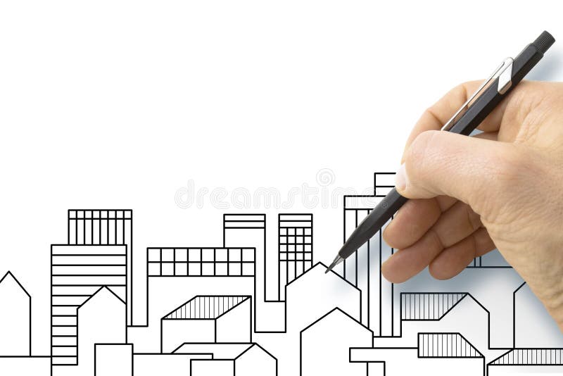 Engineer Drawing a New City Skyline - Concept Image Stock Image - Image ...