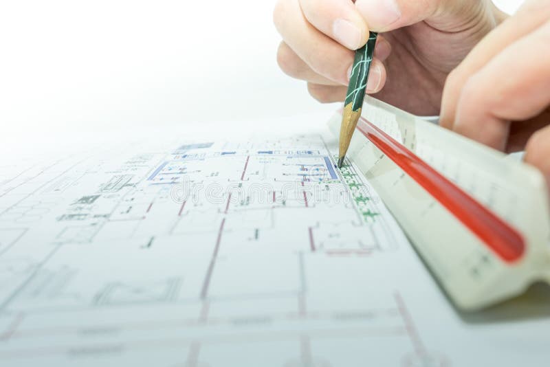 Engineer and drawing paper stock image. Image of engineering - 55733713