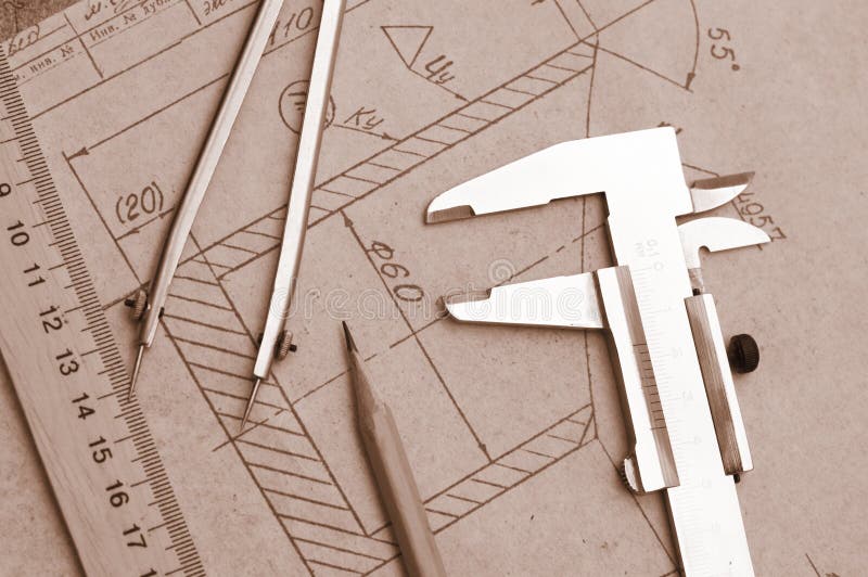 Engineer drawing and tools stock image. Image of pattern - 14623955