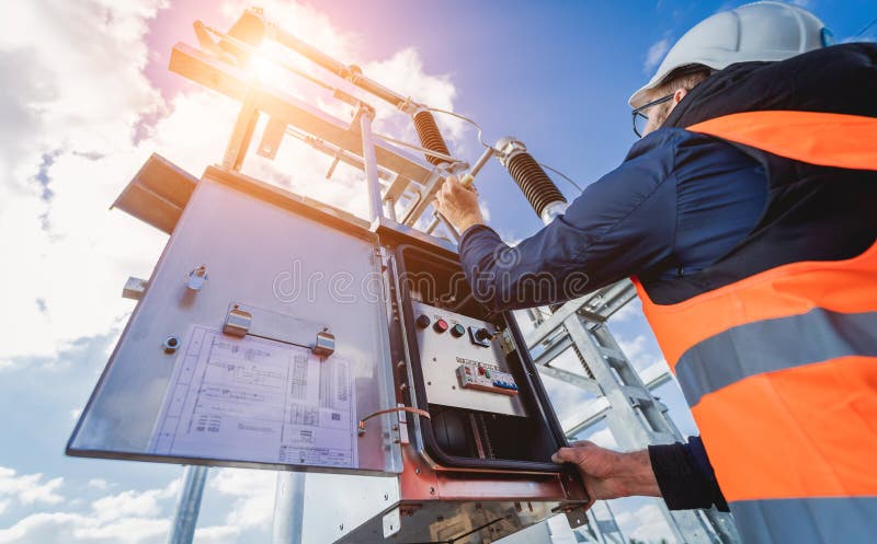 Engineer Electrician Check the Substation Construction Process Stock ...