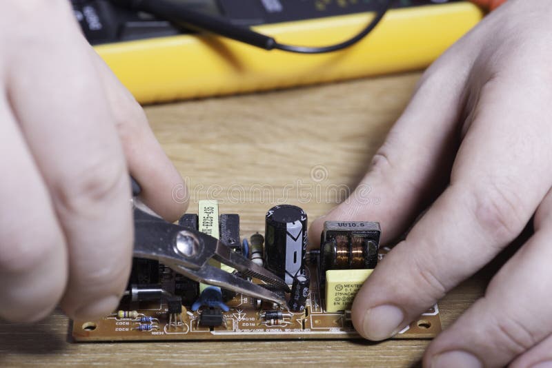 Engineer Electronics. Hands Close-up. Stock Image - Image of light ...