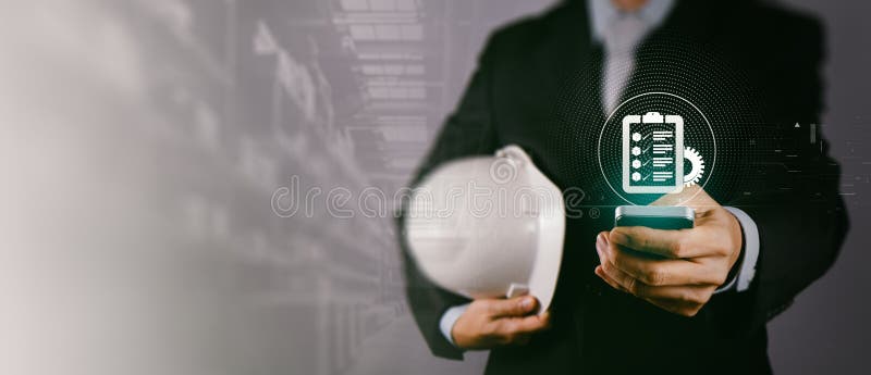 Engineer Entrepreneur Working on Smartphone with Virtual Screen ...