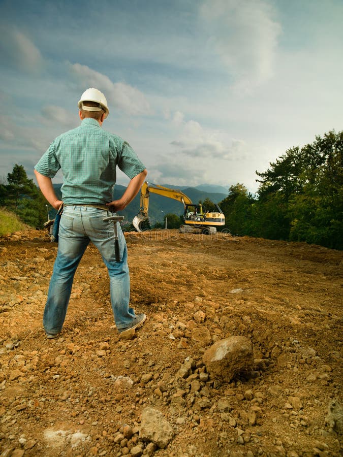 Engineer Evaluating Construction Progress Stock Image - Image of ...