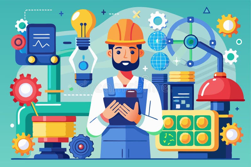 An Engineer Examines Machines while Brainstorming Innovative Solutions ...