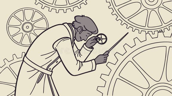 Engineer Examining Gears, Mechanical Problem Solving, Vector Design ...