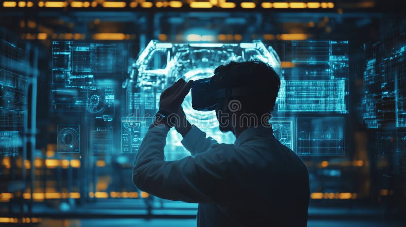Engineer Explores Holographic Technology Using Virtual Reality Glasses in Lab Stock Image ...
