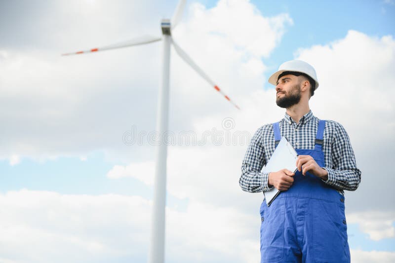 Engineer in Field Checking on Turbine Production Stock Photo - Image of ...
