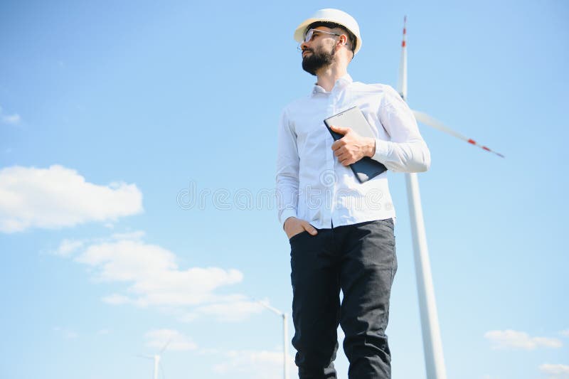 Engineer in Field Checking on Turbine Production Stock Image - Image of ...